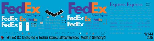 Peddinghaus-Decals 1964 DC 10 Fedex Air Freight Services