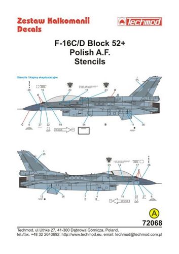 Techmod 72068 F-16 C/D Block 52+ stencils