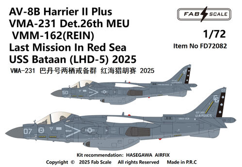 Fab Scale FD72082 McDonnell Douglas AV-8 B+ Harrier - VMA-231 Det.26th MEU (2025)