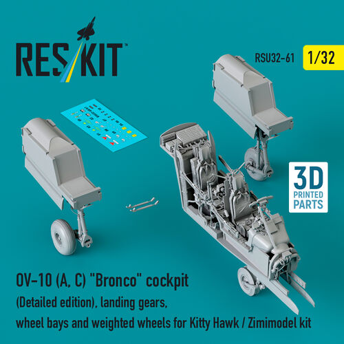 RES/KIT U32-0061 OV-10 (A, C) 'Bronco' Cockpit (Detailed Edition), Landing Gears, Wheel Bays And Weighted Wheels For Kitty Hawk / Zimimodel Kit (3D Printed)