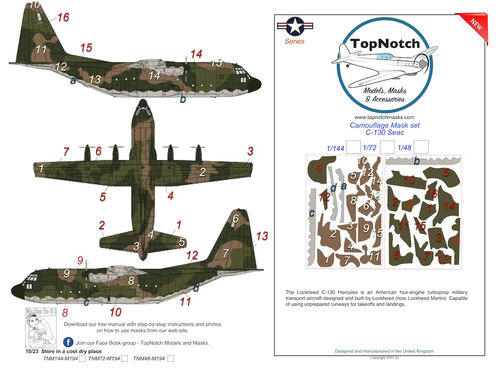 TopNotch 72-M194 Lockheed C-130 Hercules - USAAF / SEAC Camouflage pattern paint mask