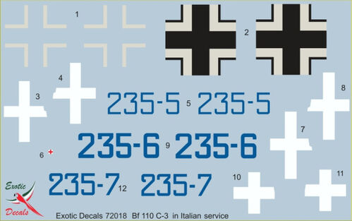 Exotic Decals 72018 First Heavy Night Fighters In Italian Service Bf 110 C-3 In Regia Aeronautica