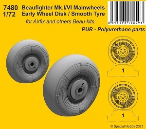 CMK K7480 Beaufighter Mk.I/VI Mainwheels Early Wheel Disk / Smooth Tyre (for Airfix and others Beau kits)
