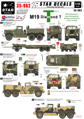 Star-Decals 35-962 M19 Diamond tank transporter # 2. British and Polish trucks in Italy.