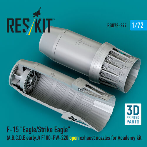 RES/KIT U72-0297 F‑15 A, B, C, D, E early, J Eagle / Strike Eagle - 3D-Printed F100-PW-220 OPEN Exhaust Nozzles (for Academy Kits)