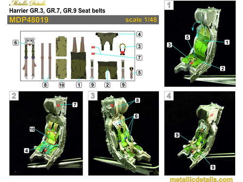 Metallic Details MDP48019 Bae Harrier GR.3 / GR.7 and GR.9 - Seat Belts 3D-Printed (for Hasegawa and Kinetic Model kits)
