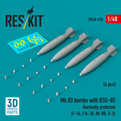 RES/KIT 48-0496 Mk.83 Bombs With BSU-85 Thermally Protected (4pcs) (F-14, F/A-18, AV-8B, S-3) (3D Printed)