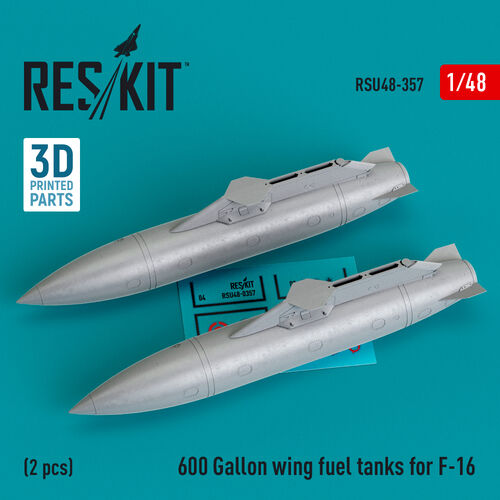 RES/KIT U48-0357 600 Gallon Wing Fuel Tanks For F-16 (2pcs) (3D Printed)
