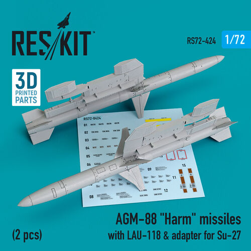 DISCONTINUED RES/KIT 72-0424 AGM-88 Harm Missiles With LAU-118 And Adapter For Su-27 (2 pcs)