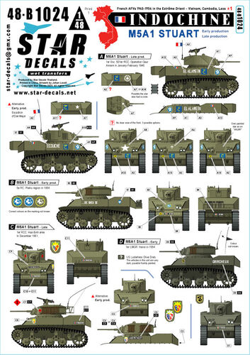 Star-Decals 48-B1024 Indochine Part 1 - French M5A1 Stuart Early and Late Turrets
