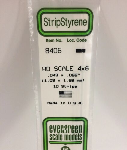 Evergreen 08406 "O" Scale Polystyrene Strip (35 cm) 1,10 x 1,67 mm (4 x 6) (1 pc)
