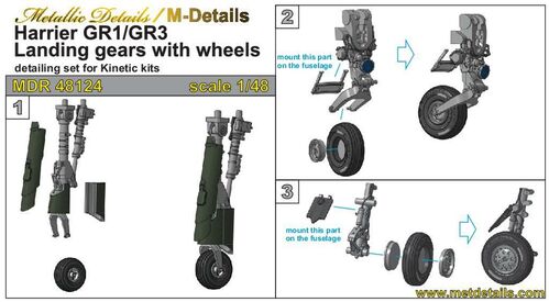 Metallic Details MDR48124 BAe Harrier GR.1/GR.3 Landing gears with wheels (designed to be used with Kinetic Model kits)