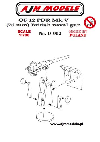 AJM Models D-002 QF 12 PDR Mk.V (76 mm) British naval gun