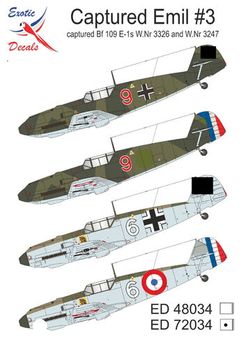 Exotic Decals 72034 Captured Emil Part 3 - Captured Bf-109 E-1s W.Nr 3326 and W.Nr 3247