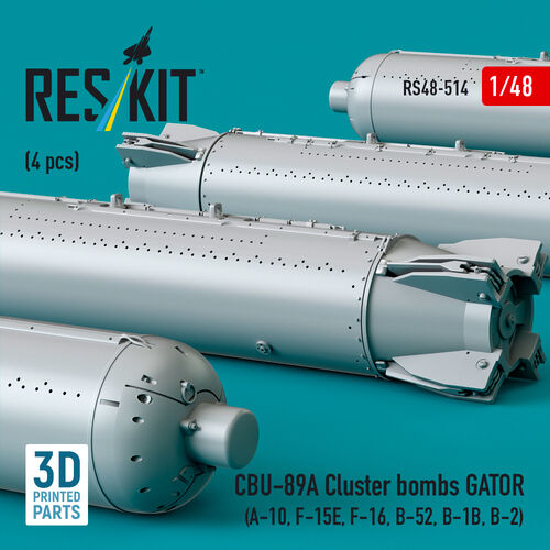 RES/KIT 48-0514 CBU-89A Cluster Bombs GATOR (4pcs) (A-10, F-15E, F-16, B-52, B-1B, B-2) (3D Printed)