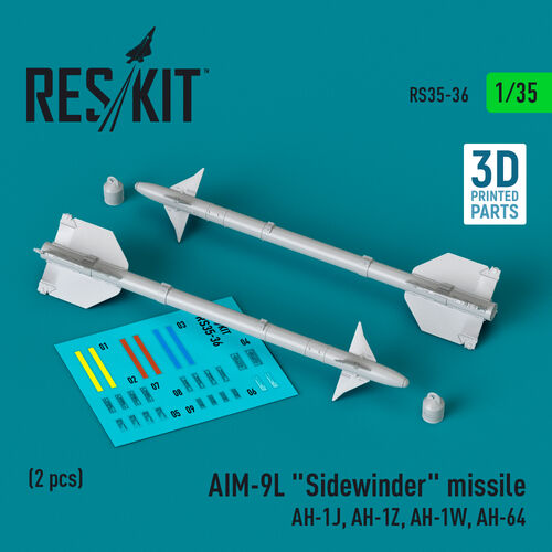 RES/KIT 35-0036 AIM-9L 'Sidewinder' Missile (AH-1J, AH-1Z, AH-1W, AH-64) (2pcs) (3D Printed)