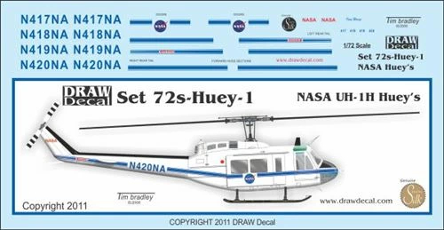 Draw Decal 72-HUEY-01 Bell UH-1 D Huey - NASA