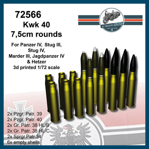 FC ModelTrend 72566 Kwk 40 7,5cm Rounds For Panzer IV, Stug III, Stug IV, Marder III, Jagdpanzer IV And Hetzer
