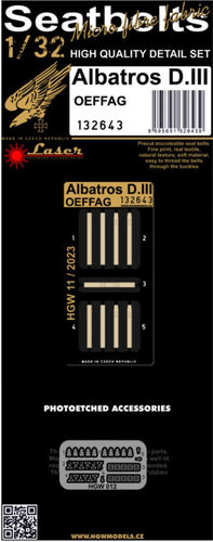 HGW Models 132643 Albatros D.III Oeffag - Seatbelts (for Lukgraph kits)
