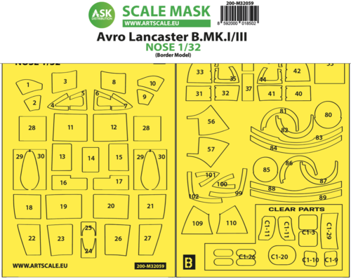 Art Scale Kit M32059 Avro Lancaster Nose kit express self adhesive