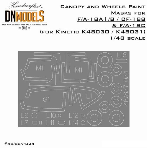 DN Models 48-827-024 Canopy And Wheels Paint Masks For F/A-18A/B/C And CF-188 Hornet (For Kinetic)