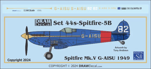Draw Decal 44-SPITFIRE-05B Supermarine Spitfire Mk. V - G-AISU 1949 Race 82