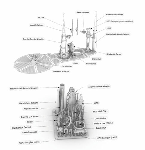 Peddinghaus-Decals 72F308 U-Boot Typ VII C - Tower Interior Parts (3D-Printed)