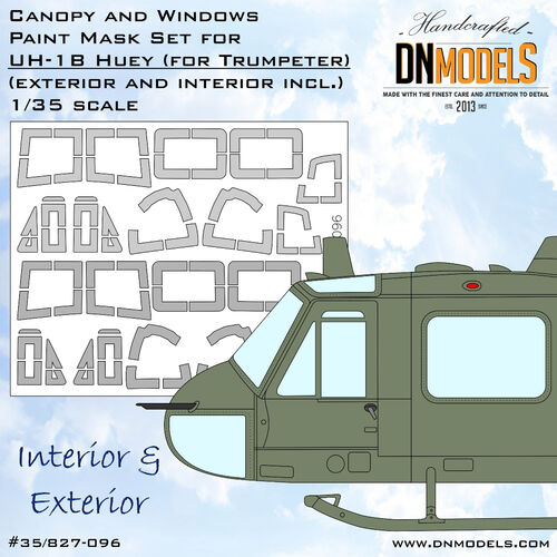 DN Models 35-827-096 UH-1B Huey Canopy And Windows Paint Mask Set (For Trumpeter, Exterior And Interior Included)