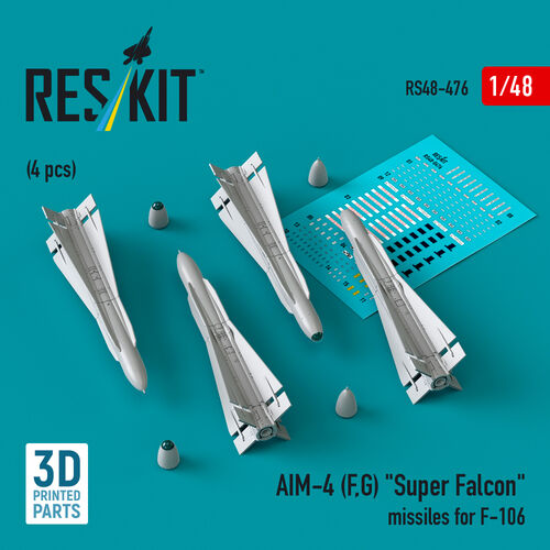 RES/KIT 48-0476 AIM-4 (F, G) 'Super Falcon' Missiles For F-106 (4pcs) (3D Printed)
