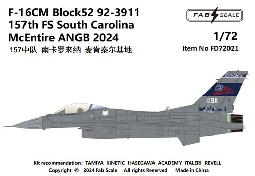 Fab Scale FD72021 Lockheed Martin F-16 CM Block 52 - 157th FS South Carolina McEntire ANGB 2024