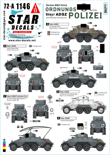 Star-Decals 72-A1146 Ordnungs Polizei #1- Anti Partisan And Security Service - Steyr ADGZ 8x8 Armoured Car