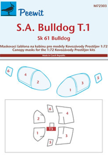 Peewit 72303 Canopy mask for S.A.Bulldog T.1 / Sk 61 Bulldog Kovozávody Prostìjov