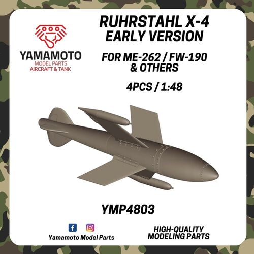 Yamamoto Model Parts 4803 Ruhrstahl X-4 Early For ME-262 / FW-190 & Others 4 pcs.