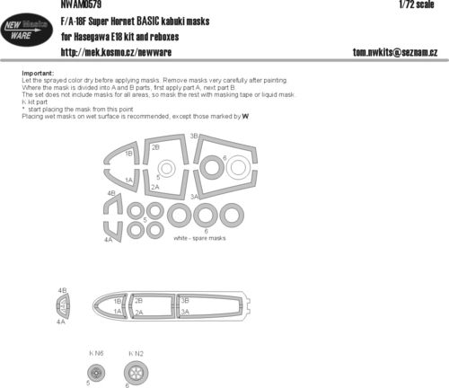 New Ware AM0579 F/A-18F Super Hornet BASIC kabuki masks for Hasegawa E18 kit