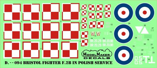 Model Maker Decals D48094 Bristol Fighter. F2B in Polish service