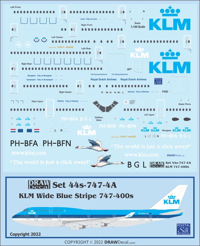 Draw Decal 44-747-04A Boeing 747-400 - KLM Wide Blue Stripe