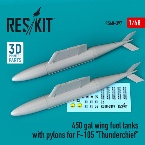 RES/KIT 48-0397 450 Gal Wing Fuel Tanks With Pylons For F-105 "Thunderchief" (2 pcs)