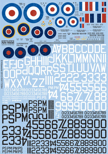 Kits World 172084 Supermarine Spitfire PRU XIX Decal Sheet General Markings