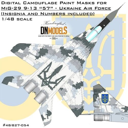 DN Models 48-827-054 Ghost of Kyiv MiG-29 9-13 Fulcrum-C Ukrainian Digital Camo Paint Mask Set