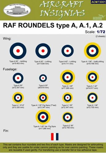 Armycast ACM73001 RAF Roundels Type A, A.1, A.2