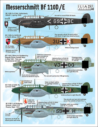 Iliad Design 48016A Messerschmitt Bf-110 D/E Decals
