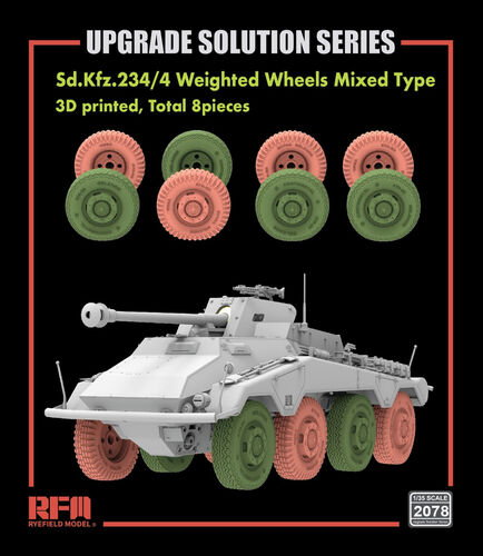 Rye Field Model RM-2078 Sd.Kfz.234/4 - 3D Printed Wheels Mixed Type (Type A 4 pcs + Type B 4 pcs)