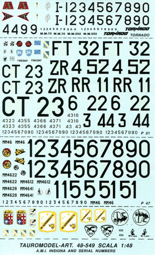 TAURO MODEL 48-549 Tornado / P-47 / P-51 / C-130 / T-6 and F-104 in AMI Service - Squadron Insignia and Serials and Codes