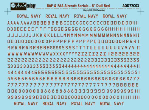 Aviaeology AOD72C03 RAF and FAA Aircraft Serials: 8" Dull Red