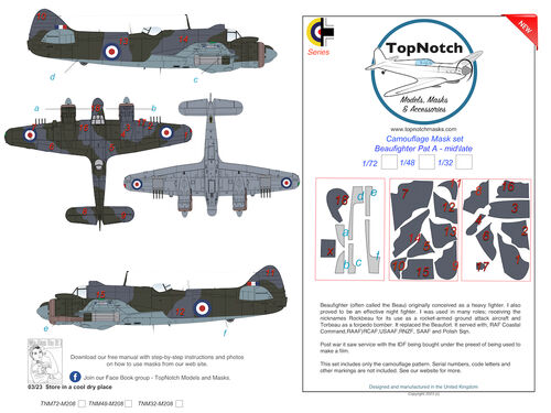 TopNotch 48-M208 Bristol Beaufighter - Mid/Late Pattern A camouflage pattern paint masks