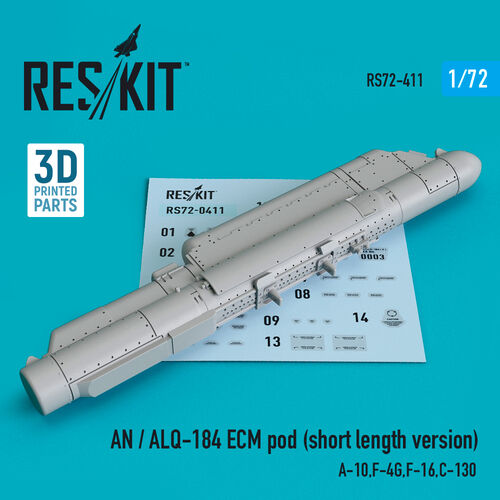 RES/KIT 72-0411 AN / ALQ-184 ECM Pod (Short Length Version) (A-10, F-4G, F-16, C-130) (3D Printing)