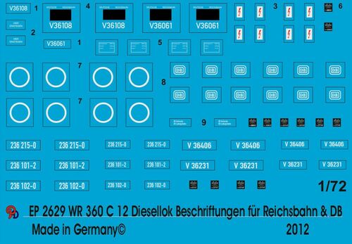 Peddinghaus-Decals 2629 WR 360 C 12 Diesel Engine Markings For Reichsbahn And DB