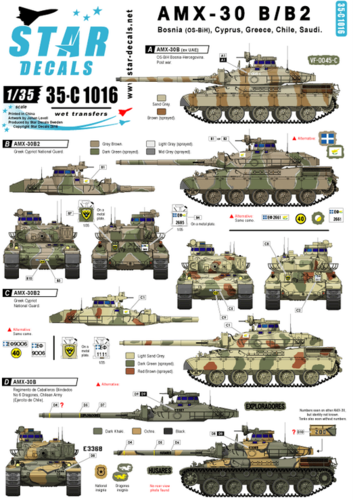 Star-Decals 35-C1016 International AMX-30 B and B2. Bosnia, Greece, Cyprus, Chile, Saudi.