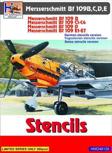 H-Model Decals D48129 Messerschmitt Bf-109 B/C/D/E Stencils (including Yugoslav and Swiss variant)
