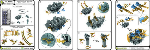 Master SM-350-093 USN 40 mm/56 Bofors quadruple mount ver.1 / with Mk-51 director - (resin, PE and turned parts) - (6pcs)